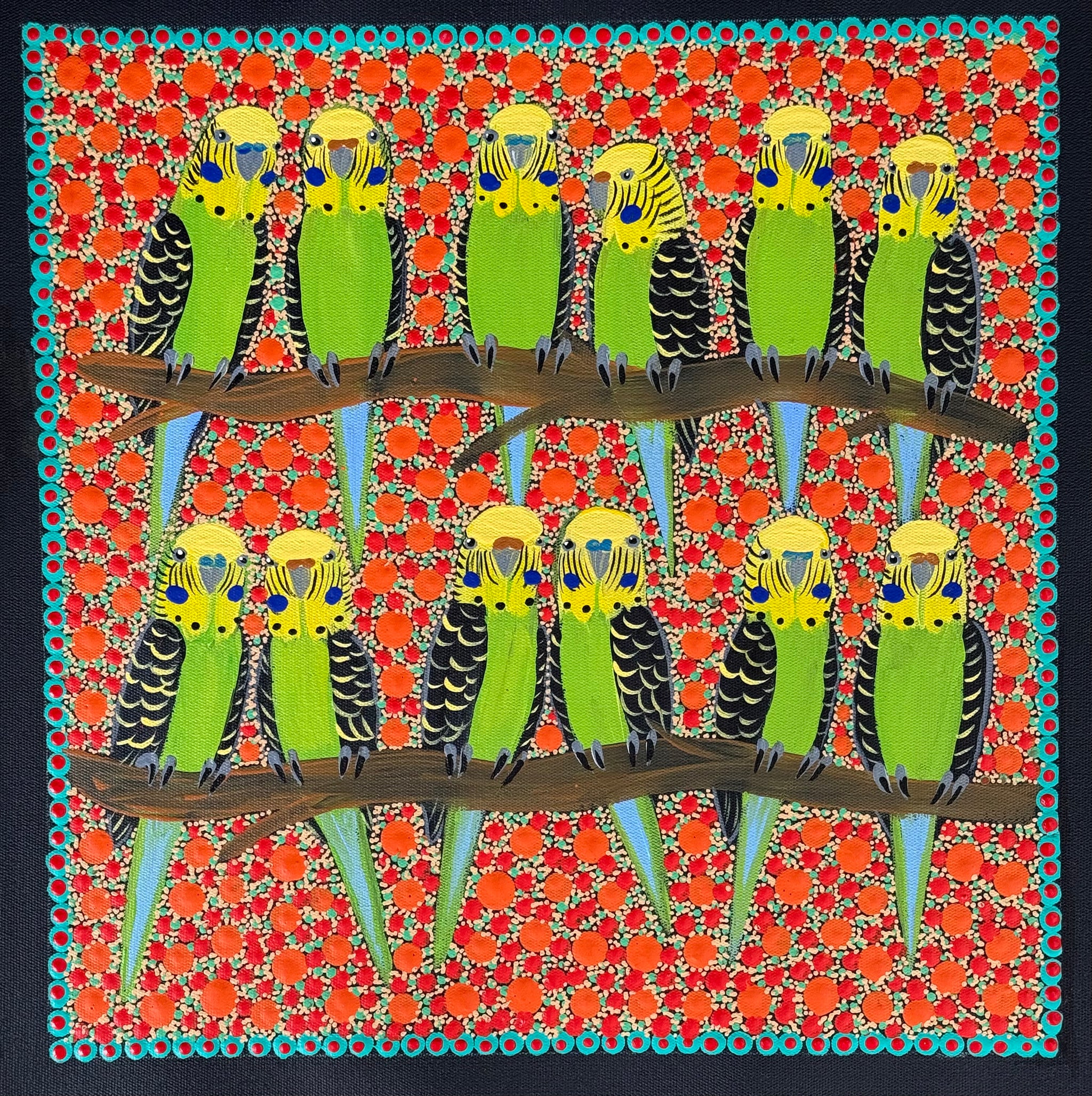 Kathleen Buzzacott Budgies Multicolour Artwork | Small Painting ...