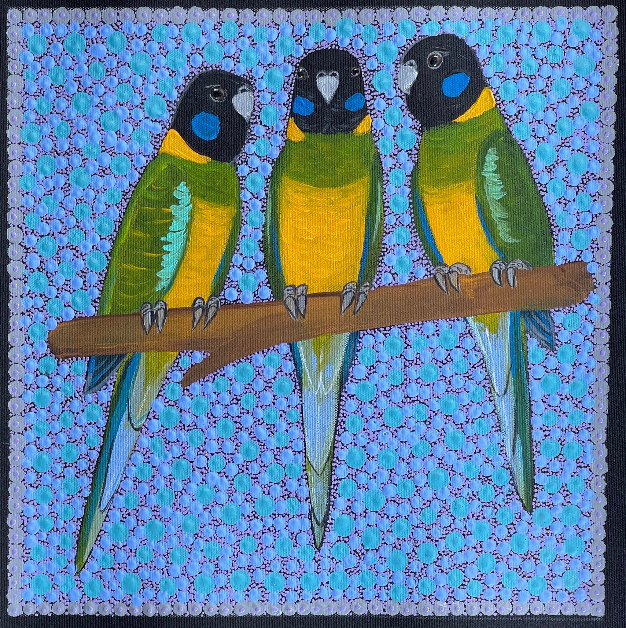 Kathleen Buzzacott Ring Necked Parrots Blue Artwork | Small Painting ...