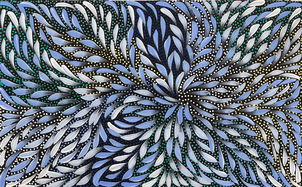 Caroline Numina Bush Medicine Leaves with Seeds Blue Artwork | Small ...