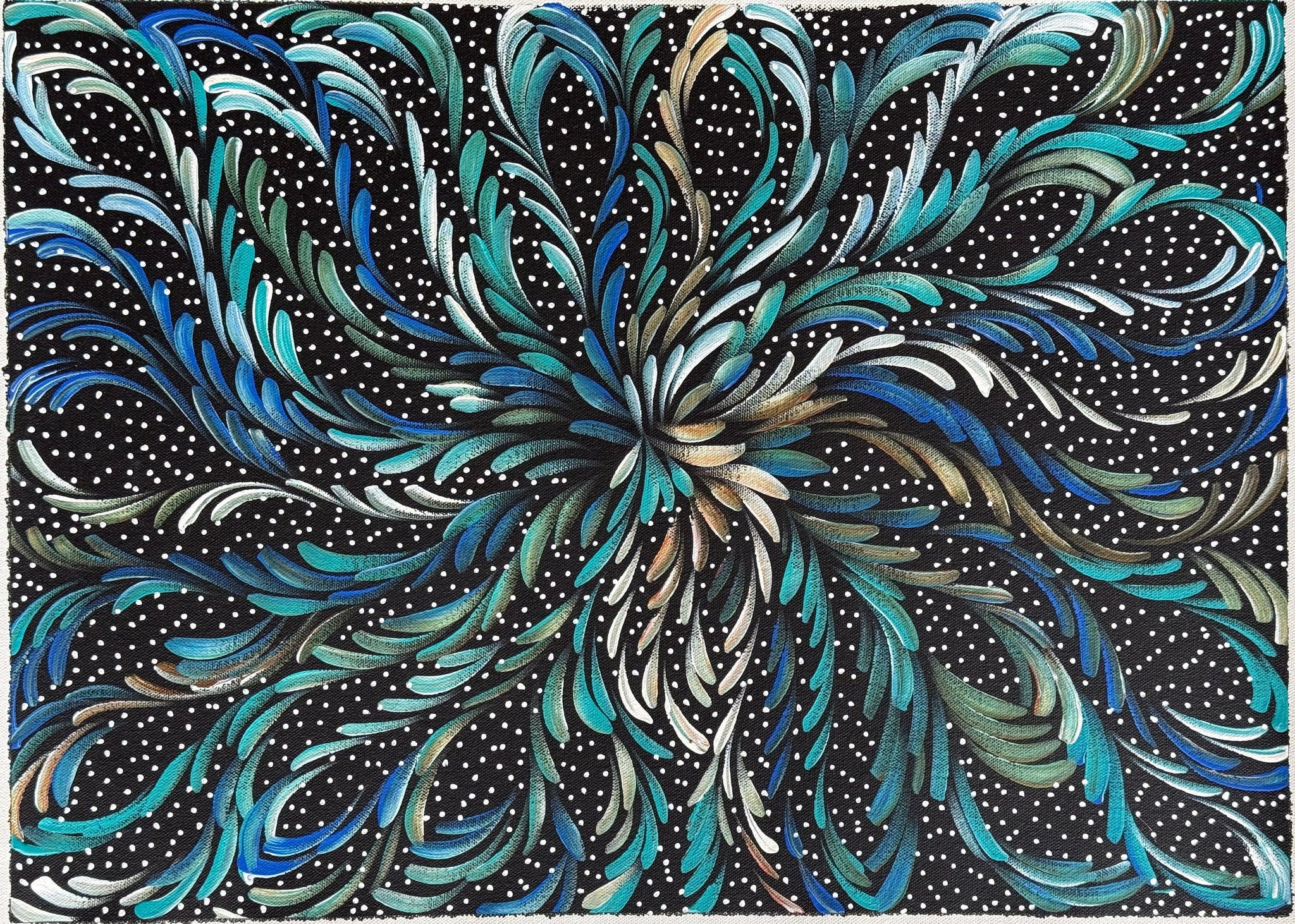 Selina Numina Kamprina Bush Medicine Leaves with Seeds Blue Artwork ...