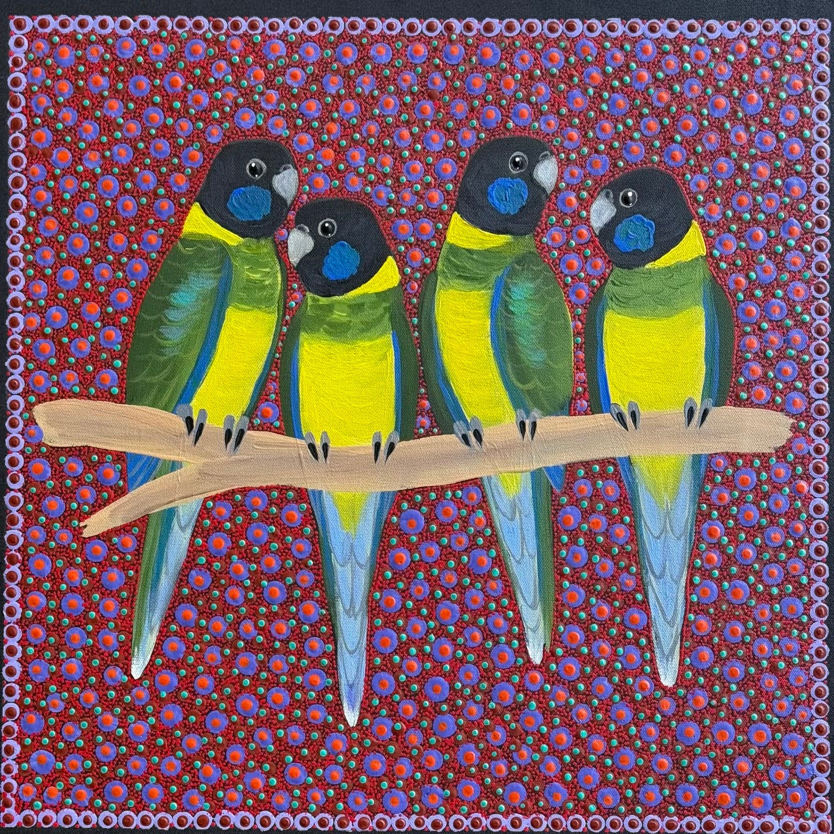 Kathleen Buzzacott Ring Necked Parrots Red Artwork | Small Painting ...