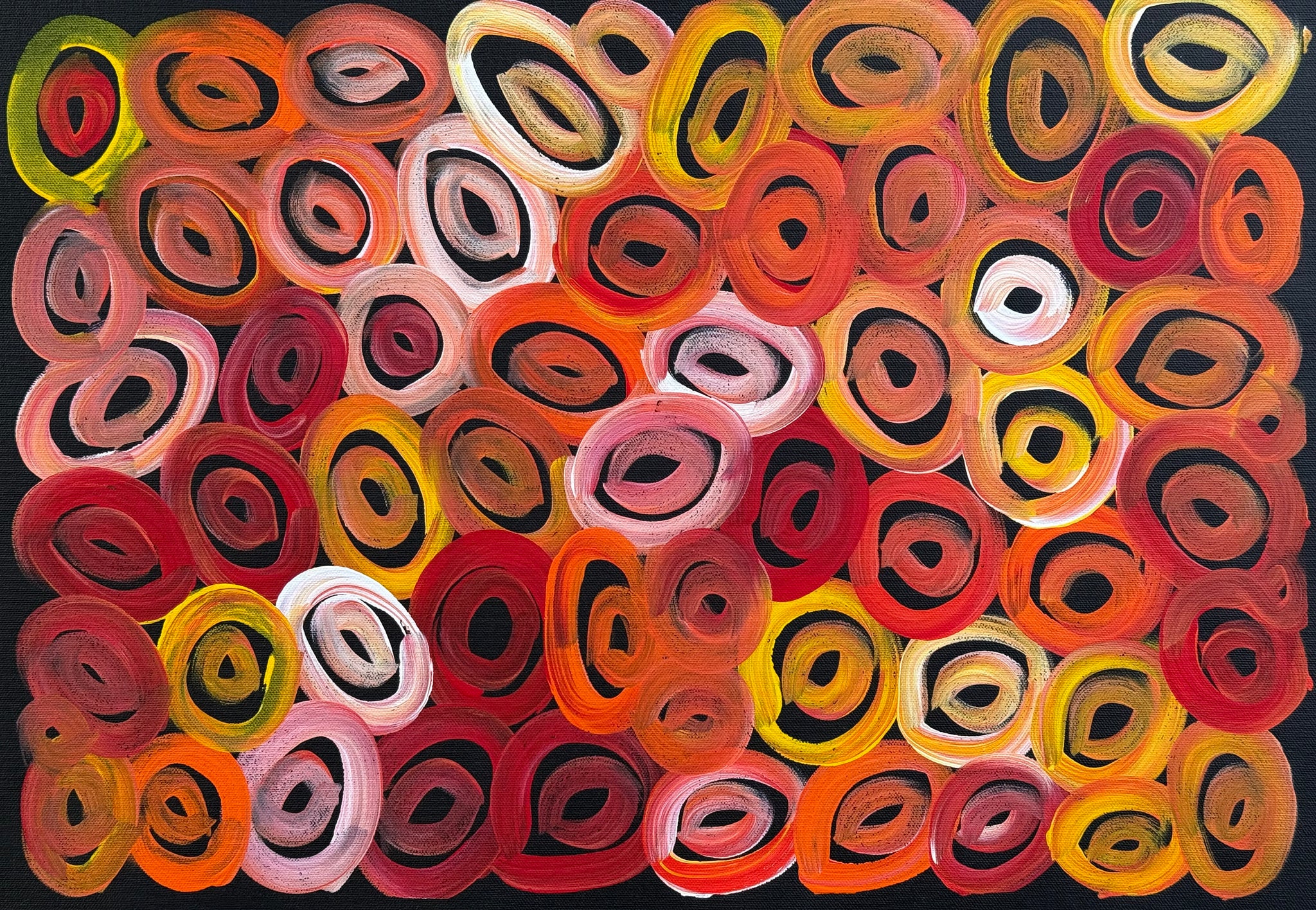 Louise Numina Napananka Water Soakage Red Orange and Yellow Artwork ...