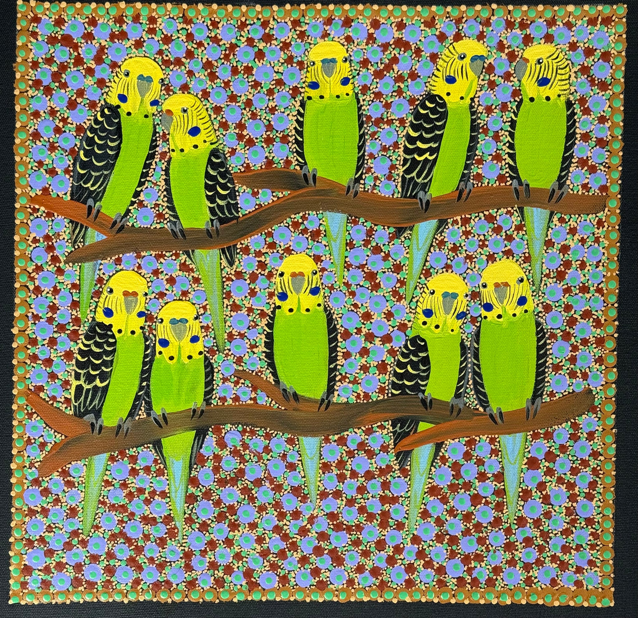 Kathleen Buzzacott Budgies Multicolour Artwork | Small Painting ...