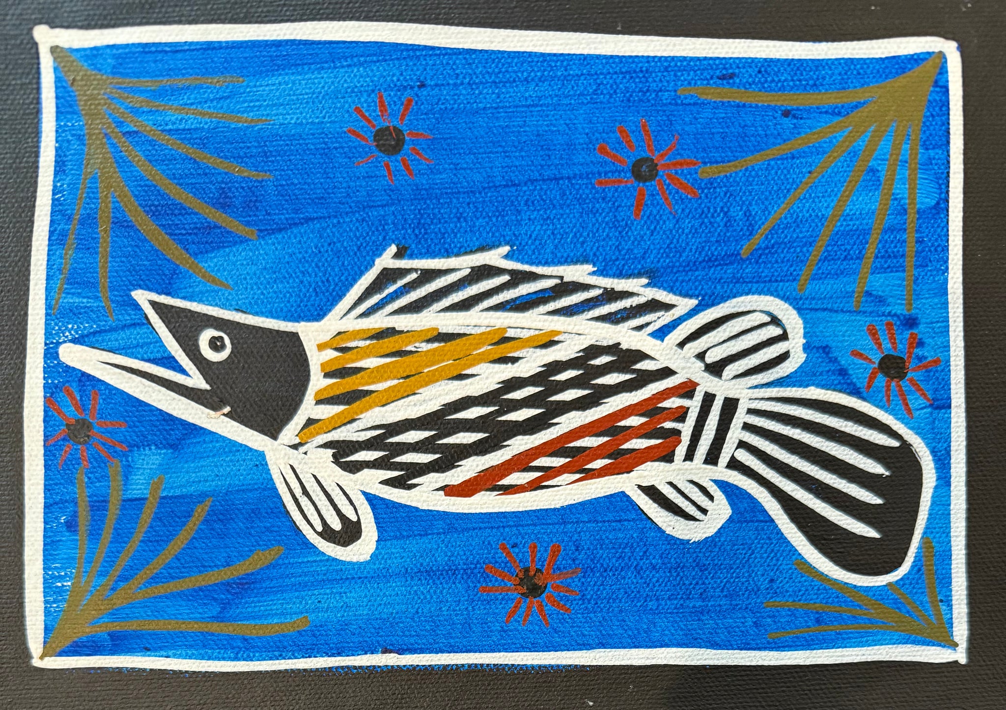Christine Burarrwanga Barramundi Blue Artwork | Small Painting ...