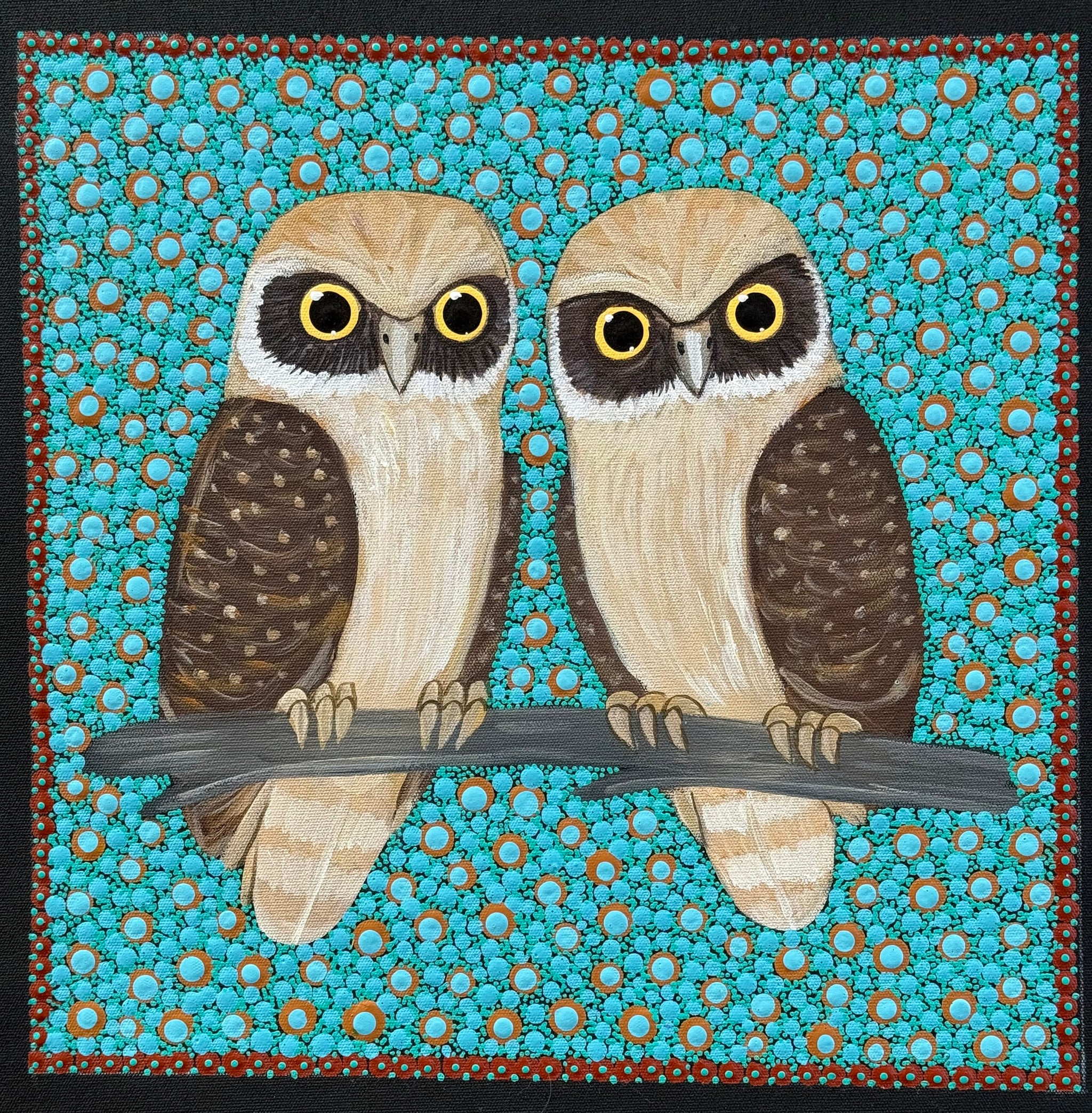 Kathleen Buzzacott Boobook Owls Green and Brown Artwork | Small ...
