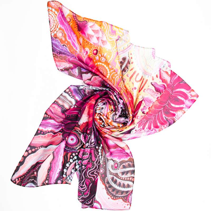 Silk Scarf - Chern'ee Sutton Waratah Flower | Aboriginal Art Giftware