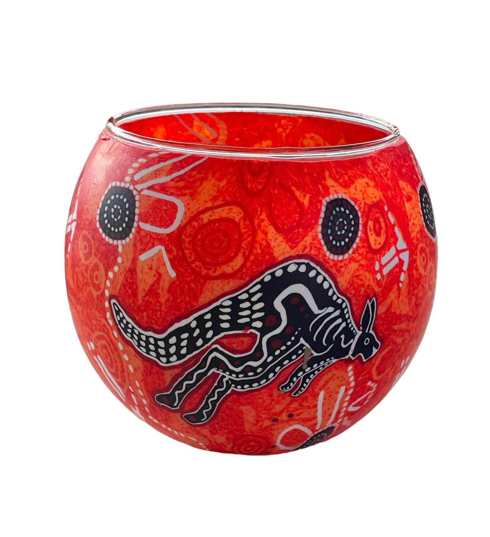 Tea Light Holder - Chern'ee Sutton - Red Kangaroo | Aboriginal Art Giftware