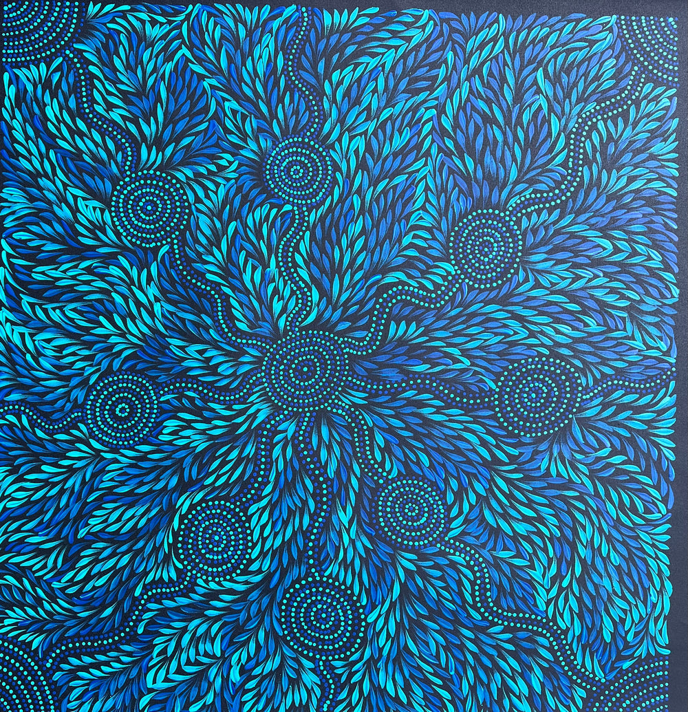 Caroline Numina Soakage and Bush Medicine Leaves Blue Artwork | Medium ...