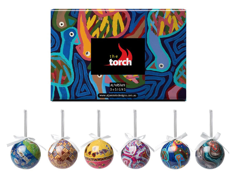 Aboriginal Art 6 Pack Christmas Baubles - The Torch